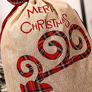 Yordearly 2Pcs Santa Sack Bags, Large Christmas Cloth Bag with Drawstring, 16" X 22" Inch Reusable Xmas Present Storage Bag