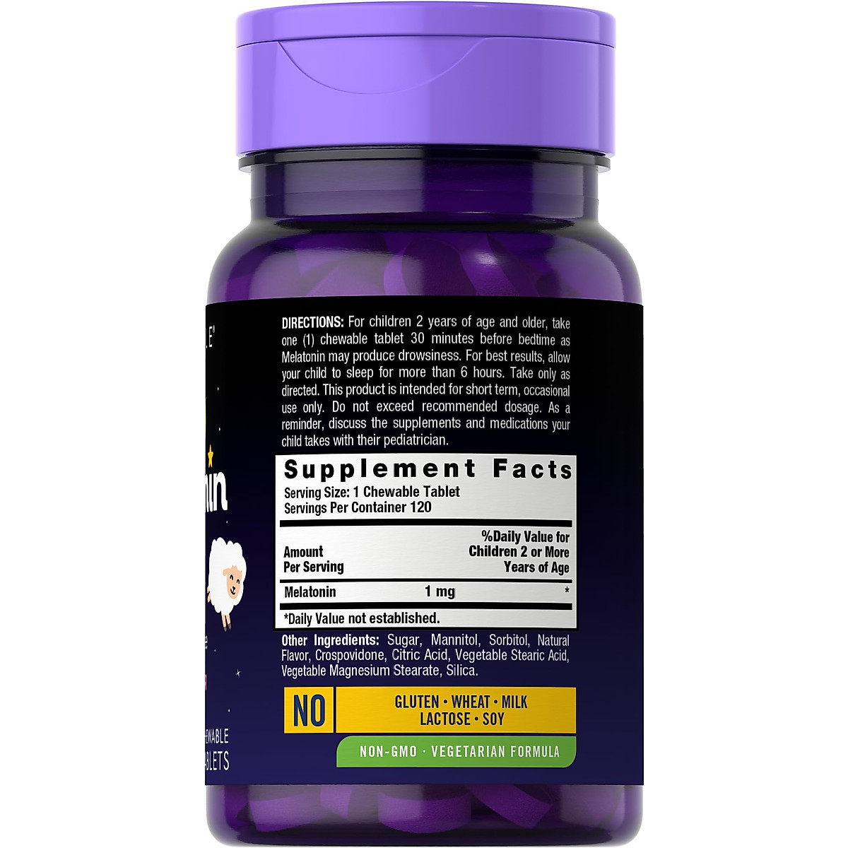 Carlyle Kids Melatonin 1mg | 120 Chewable Tablets | Fruit Flavor | Vegetarian Supplement | Non-GMO, Gluten Free Formula