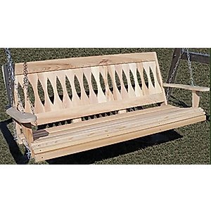 Mission Style 5 Feet The Hourglass/Diamond Back and Contoured seat Porch Swing Made from Rot-Resistant Cypress Eternal Wood Made in The USA - Green Furniture - GO Green