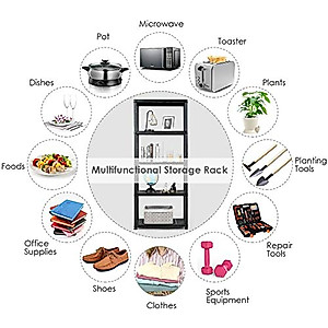 LDAILY 5 Tier Plastic Storage Shelves, Multi-Use Free Standing Shelf Unit, Easy to Assemble, Heavy Duty Rack for Home Office Garage, Black (1, 28“L X 15”W X 67“H)