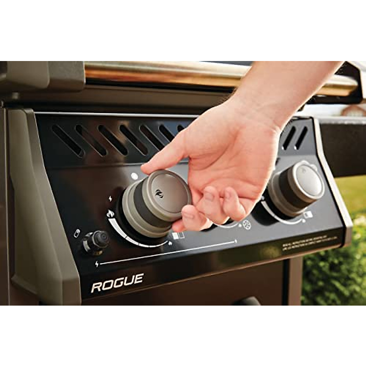 Napoleon Rogue 365 BBQ Grill, Black, Propane Gas - R365SBPK-1-OB - With Two Burners and Range Gas Side Burner, Barbecue Gas Cart, Folding Sideshelves, Instant Failsafe Ignition