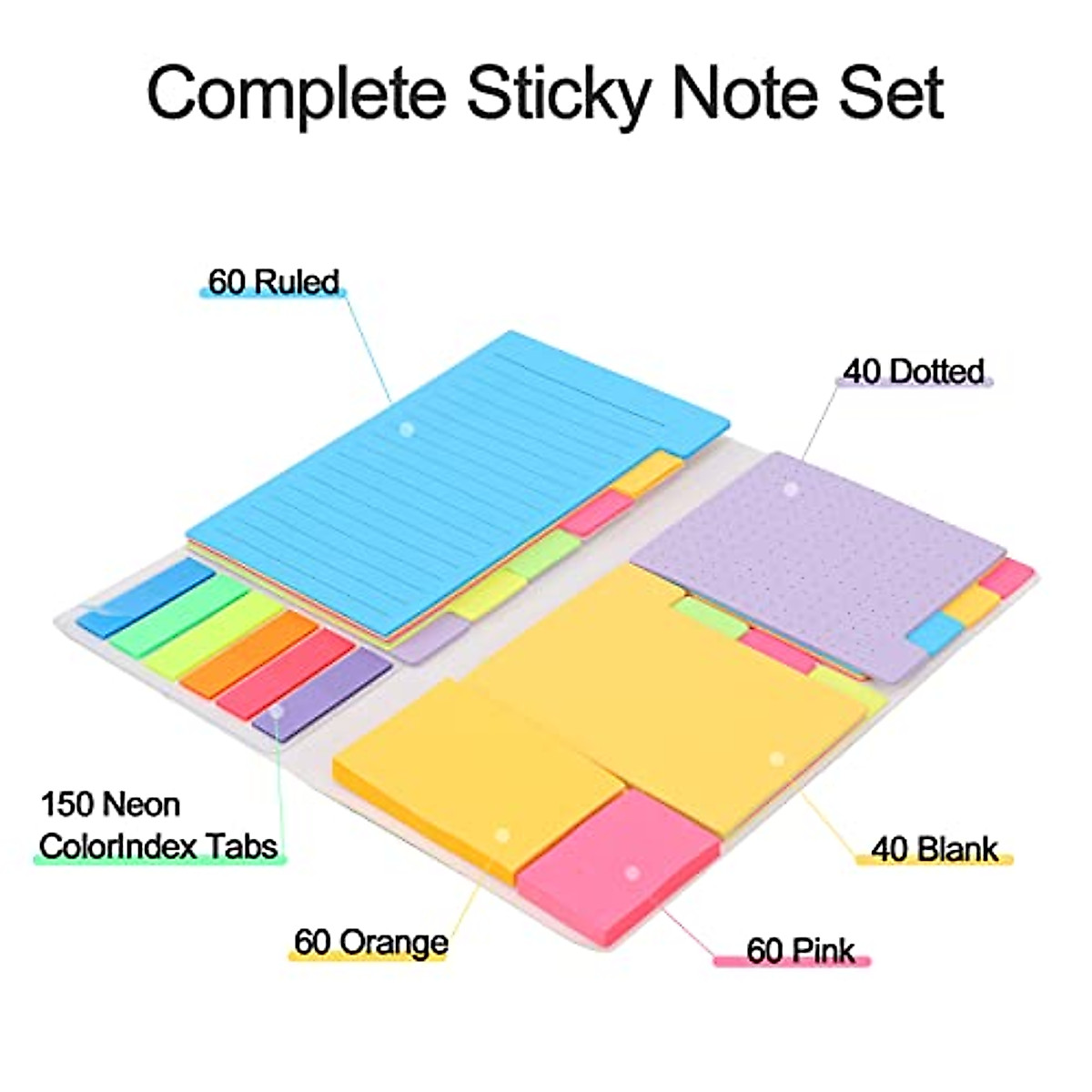 EOOUT 2pcs Sticky Note Set, Colored Divider Self-Stick Notes Pads Bundle Tabs Ruled Dotted PET Sticky Notes Book for School Supplies Office Supplies