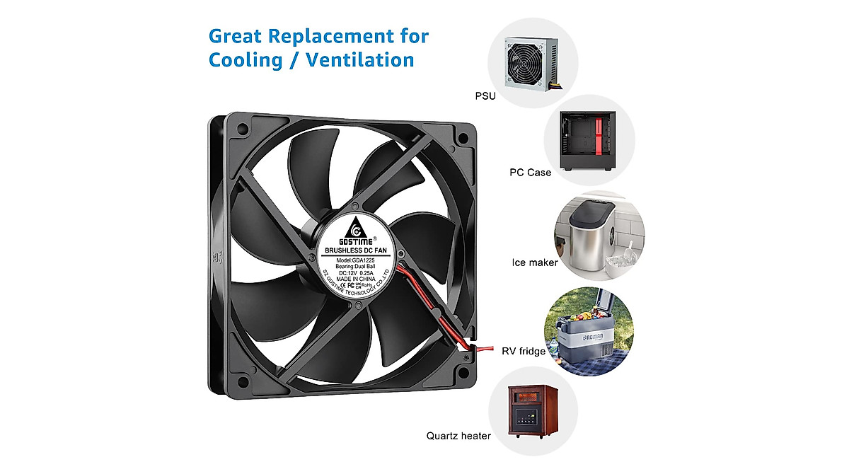 GDSTIME Dual Ball Bearings 120mm Cooling Fan for PCs - 12V DC