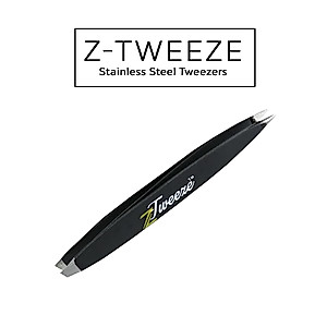 Slant and Dual Ended Point Tips Tweezers Precision Crafted for Eyebrows Ingrown Hair two in one Tweezers for Ease of use Z-Tweeze PATENTED by DreamCut
