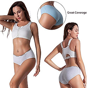 Womens Underwear Soft Panties Briefs, Full Coverage Hipster Cotton Stretch Ladies Panty, Soft Comfortable Mid Waist Breathable Lingerie with Standard Plus Size, Regular Tucking Under-panties 5PACK