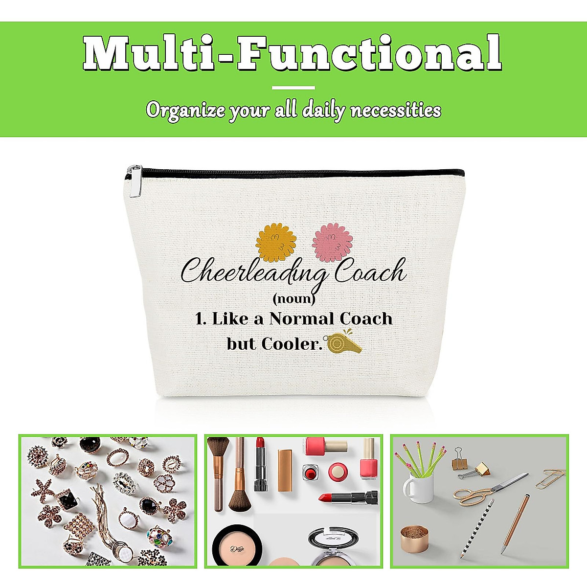 Gevody Cheer Coach Gift Cheerleading Coach Gifts Makeup Bag Cheer Mom Cosmetic Bag Thank You Appreciation Present for Cheerleader Team Mom Retirement Birthday Graduation Present Travel Cosmetic Pouch