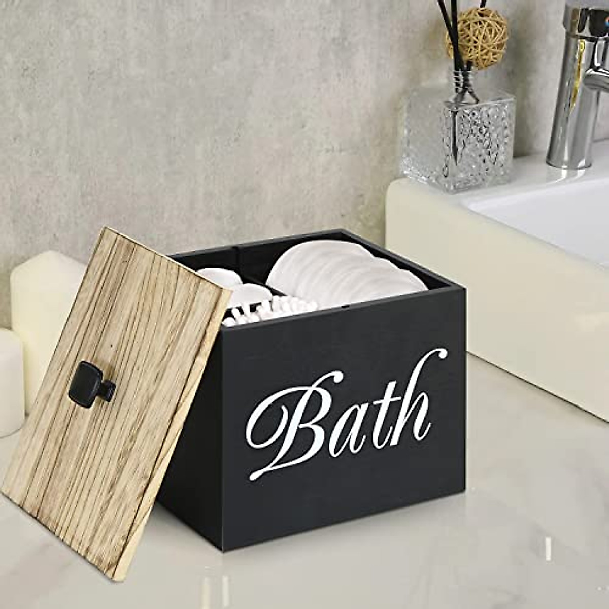 Tampon Storage Bathroom Container with Lid, Tampon Holder for Bathroom, Countertop Organizer Storage Box Tampons and Pad Organizer, Wood Movable Partition Feminine Product Organizer for Cosmetics
