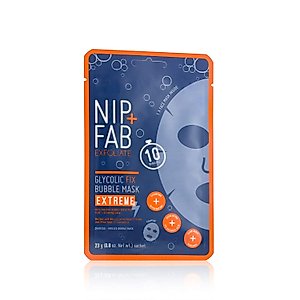 Nip+Fab Glycolic Acid Fix Extreme Bubble Sheet Mask for Face with 2% Glycolic Acid, Hyaluronic Acid and Charcoal, Exfoliating Resurfacing AHA Cleansing Facial Mask, 23 Gram