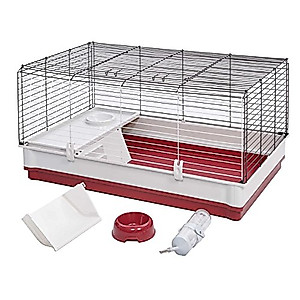 MidWest Homes for Pets 158 Wabbitat Deluxe Rabbit Home, Rabbit Cage, 39.5 L x 23.75 W x 19.75 H Inch, Maroon/White