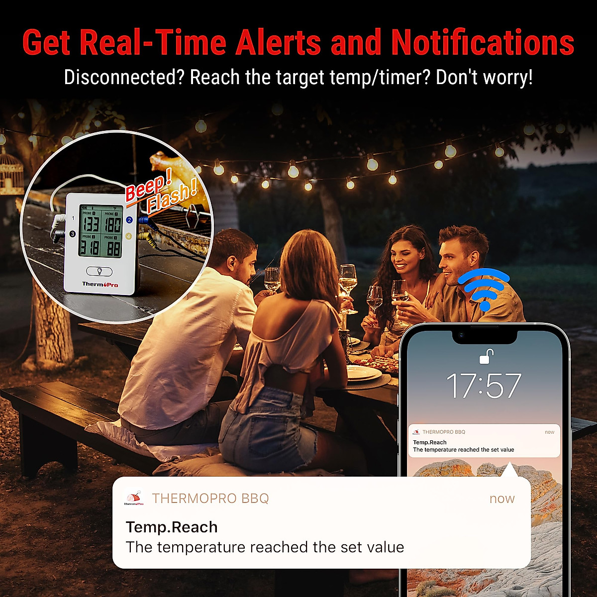 ThermoPro TP25 500ft Wireless Bluetooth Meat Thermometer with 4 Temperature Probes Smart Digital Cooking BBQ Thermometer for Grilling Oven Food Smoker Thermometer, Rechargeable