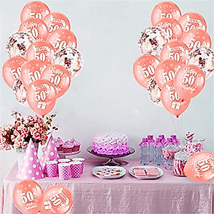 HOWAF 50th Birthday Balloons, Pack Of 30 Rose Gold Birthday Balloons Latex Confetti Balloons & 2 Ribbons for Men Women Happy 50th Birthday Party Decorations Supplies
