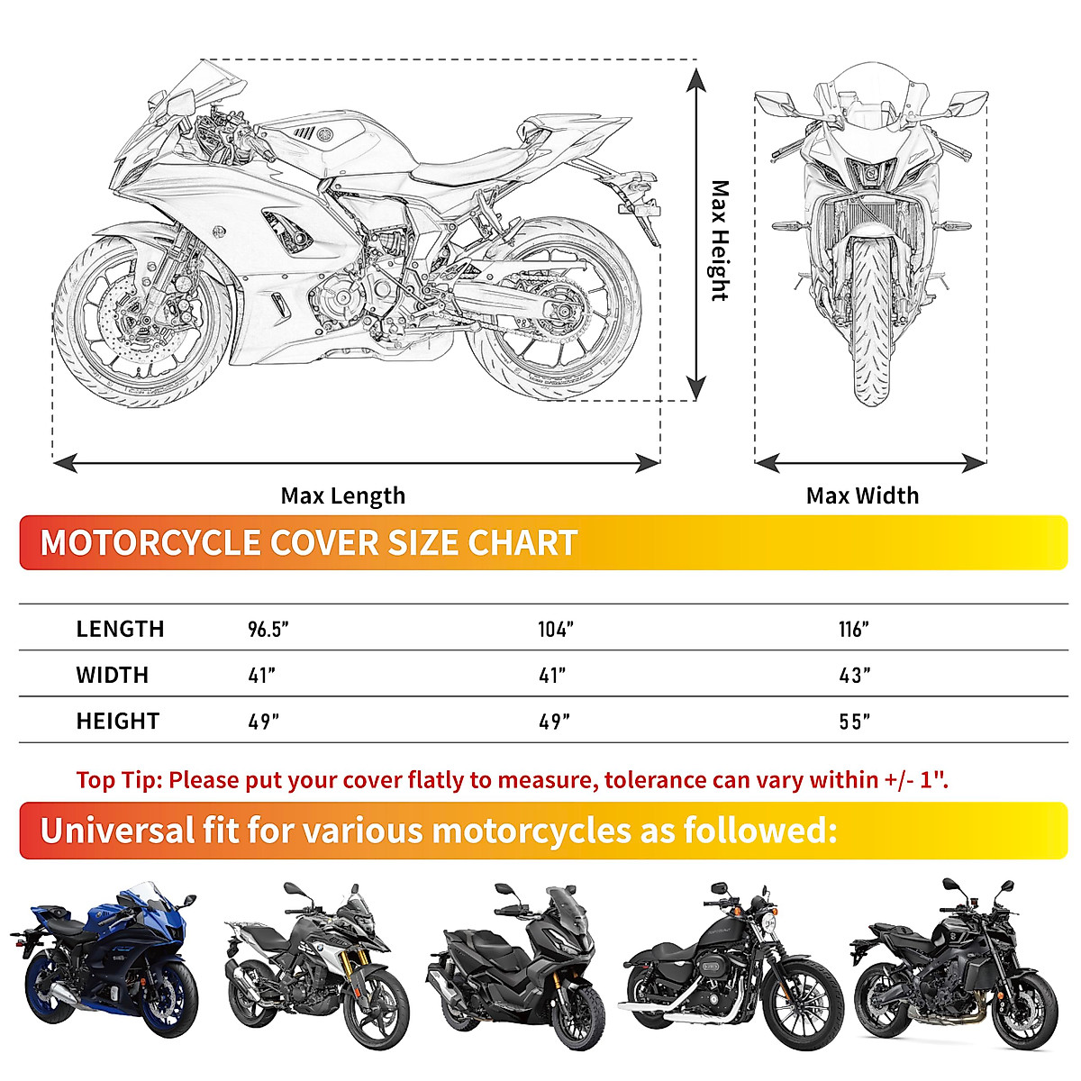 Wrypun Motorcycle Cover for Honda Goldwing 1100 1200 1500 1800 XXXL Outdoor Black+Red