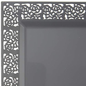 Elegant Lace Plastic Serving Trays (6 PC), Disposable Plastic Trays and Platters for Party - 14” x 7.5”, Serves Snacks, Charcuterie, Desserts, Sweets, Perfect for Upscale Wedding, and Dining - Silver