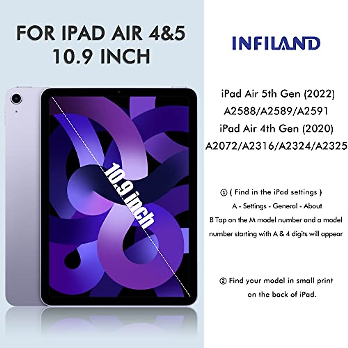 INFILAND Compatible with iPad Air 5th Generation Case 2022, iPad Air 4th Generation Case 2020 10.9 inch with Crystal Clear Back & Pencil Holder [Support Pencil Wireless Charging] English Lavender