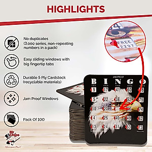 MR CHIPS Jam-Proof Fingertip Bingo Cards with Sliding Windows 100 Pack in Stars & Stripes Design