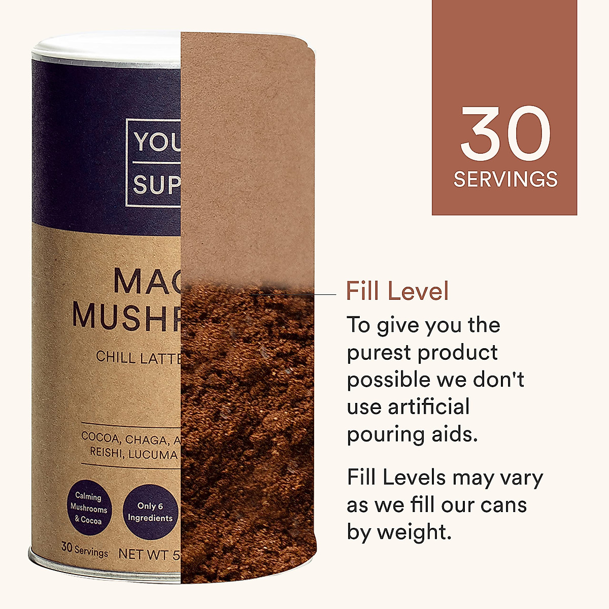 Your Super Magic Mushroom Superfood Powder – Mushroom Supplement for Natural Calm, Brain Health, and Immune Support, Made with Organic Ashwagandha, Lucuma, Reishi, and Chaga Powder (30 Servings)