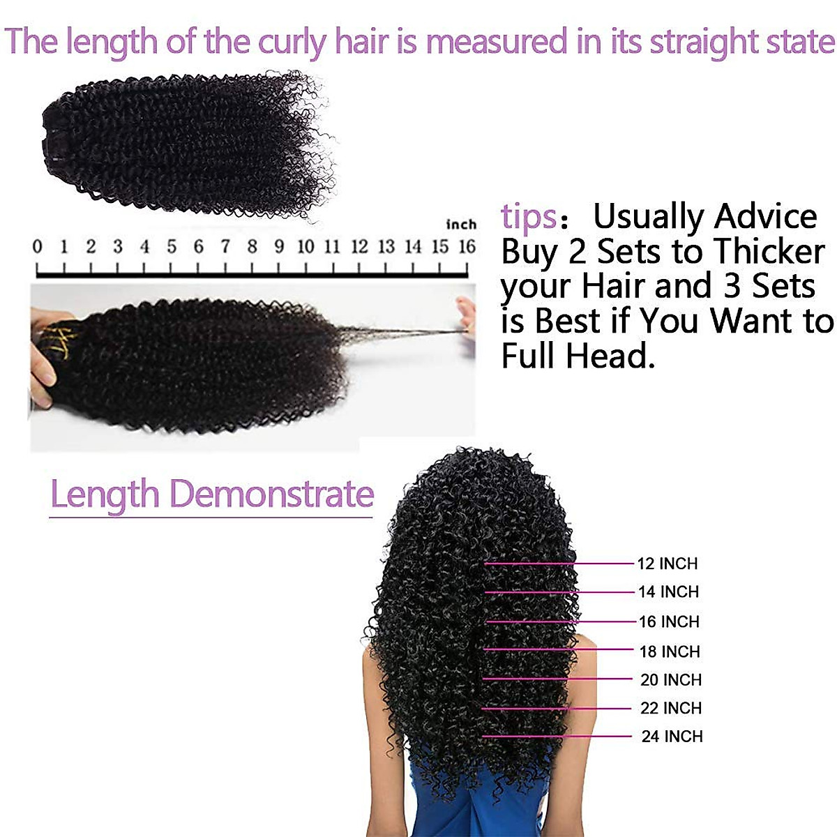 Clip In Extension 3C 4A Kinky Curly Full Head for Black Women Brazilian Remy Human Hair Natural Color 8Pcs with18clips 120g/Set (14 inch, curly wave)