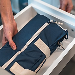 CleverMade Reusable Lunch Bag Cooler - Insulated Beach-Tote for Men & Women - Great for Meal Prep, Travel, Grocery Shopping - 12 Can Capacity with Shoulder Strap, Navy/Cream