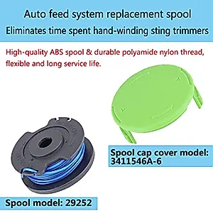 LIYYOO 29092 Replacement Trimmer Spool Line Compatible with Weed Eater String 24V and 40V Trimmer, Cordless Edger Spool Refills Parts(8 Spools, 2 Cap)