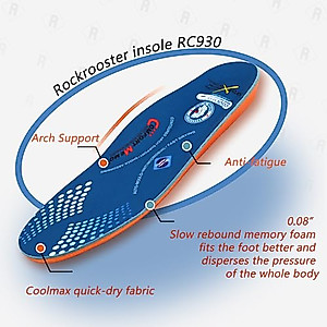 ROCKROOSTER 3 Pairs Memory Foam Anti-Fatigue Insoles for Work Boots, Heavy Duty Support Inserts for Men & Women, Arch Support, Distributes Foot Pressure, Slow Rebound, Standing All Day (RC930-M)