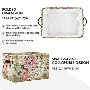 Bolaz Shabby Chic Pink Rose Square Storage Basket Storage Bins Canvas Storage Organizer Closet Shelf Organizer for Home Office, 1 Pc, one sizex1, B06D20006