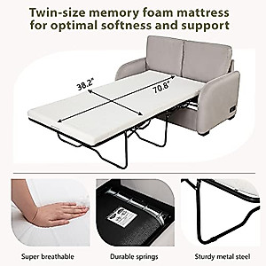 Merax Pull Out Sleeper Sofa Bed with Twin Size Pad, USB Charging Port and 3-pin Plug for Small Apartment, Living Room Love Seats, Beige_w/Mattress