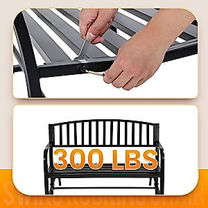 PayLessHere Metal Patio Glider Bench Outdoor Glider Bench Outdoor Swing Rocking Chair Patio Swing for Outside Garden Porch Yard,Black