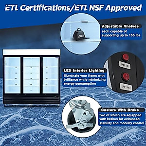 Durable Commercial Freezer with Triple Glass Door, 70 cu. ft. Large Capacity Freezer for Restaurant, Minimart, Bakery, Coffee Shop, 81" W x 34" L x 83" H