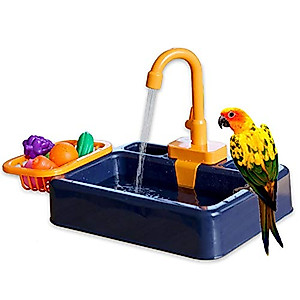 Activane Bird Bath Tub, Parrot Automatic Bathtub with Faucet, Bird Shower Bathing Tub Feeder Bowl for Pet Small Medium Parrot Parakeet Cockatiel Conure