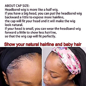 SWEETGIRL Curly Headband Wig Human Hair Wigs for Women Short Curly Bob Headband Wigs Ready to Wear and Go Glueless Wigs Curly Pixie Cut Half Wig 150% Density Natural Black 6 Inch