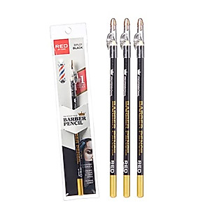 Kiss Red 3PCS Barber Pencil with Built-in Sharpener - Edge Hairline Razor Trace and Beard Guide Outliner Pencils (Black)
