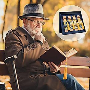 The Wave Japanese Ukiyoe Wooden Bookmarks for Book Lovers Men 4 Pcs Color Handmade Natural Bookmarks Art Book Mark with Tassel and Box Set, Good Gift for Men, Women