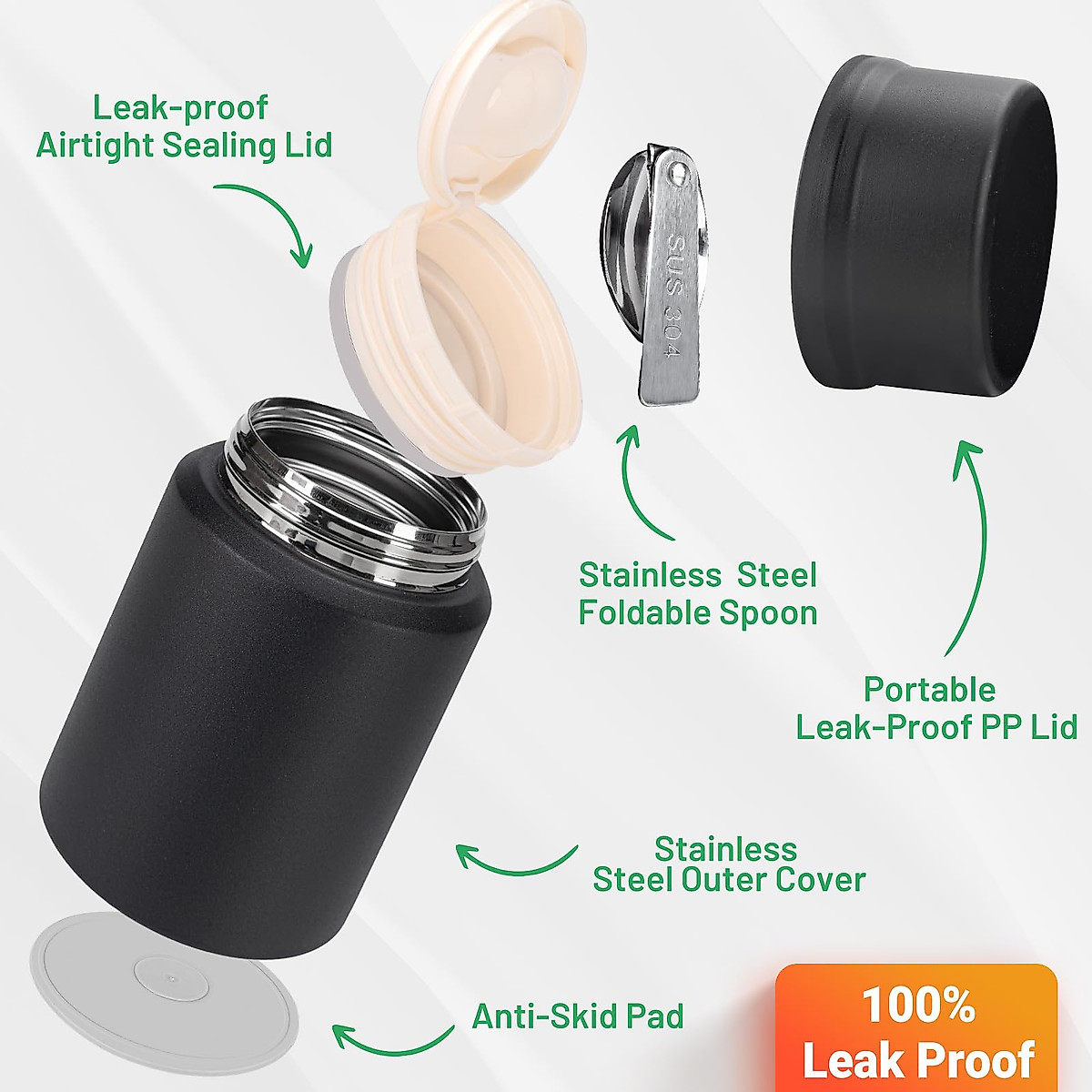 Charcy 17 Ounce Kids Thermos for Hot Food - Soup Thermos with Folding Spoon - Insulated Food Jar for Hot & Cold Food - Green Horse