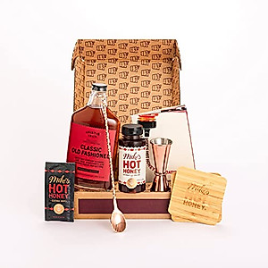 Mike's Hot Honey Cocktail Gift Set - Old Fashioned Cocktail Kit with Rose Gold Cocktail Jigger and Bar Spoon, Classic Old Fashioned Cocktail Mix, Mikes Hot Honey, 2 Coasters & Recipe Book