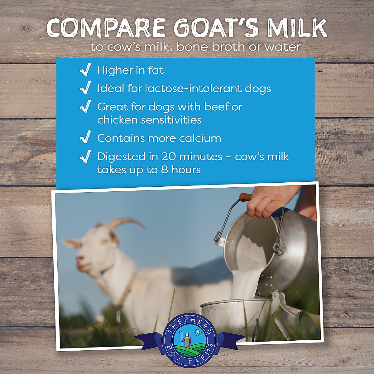 Shepherd Boy Farms Freeze Dried Raw Goats Milk with Probiotics for Dogs & Cats (Classic), High Protein, Digestible Goat Milk Powder for Sensitive Stomachs, Raw Nutrition, Food Toppers - Makes 16 FL OZ