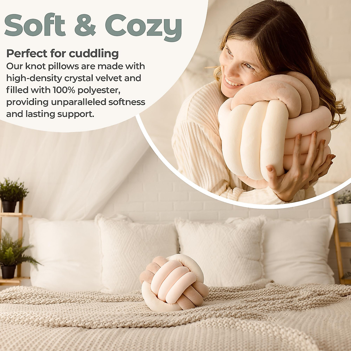 DOMARIE Large Pink Knot Pillow Ball | 10" Cozy & Plush Knot Throw Pillow | Sensory Knotted Pillow for Stress Relief | Knot Ball Pillow for Kids & Adults | Plush Velvet Knot Pillows (Neapolitan)