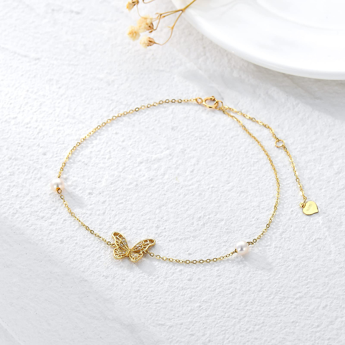 14k Solid Gold Butterfly Bracelets for Women Bracelets for Her Real Gold Chain Bracelet
