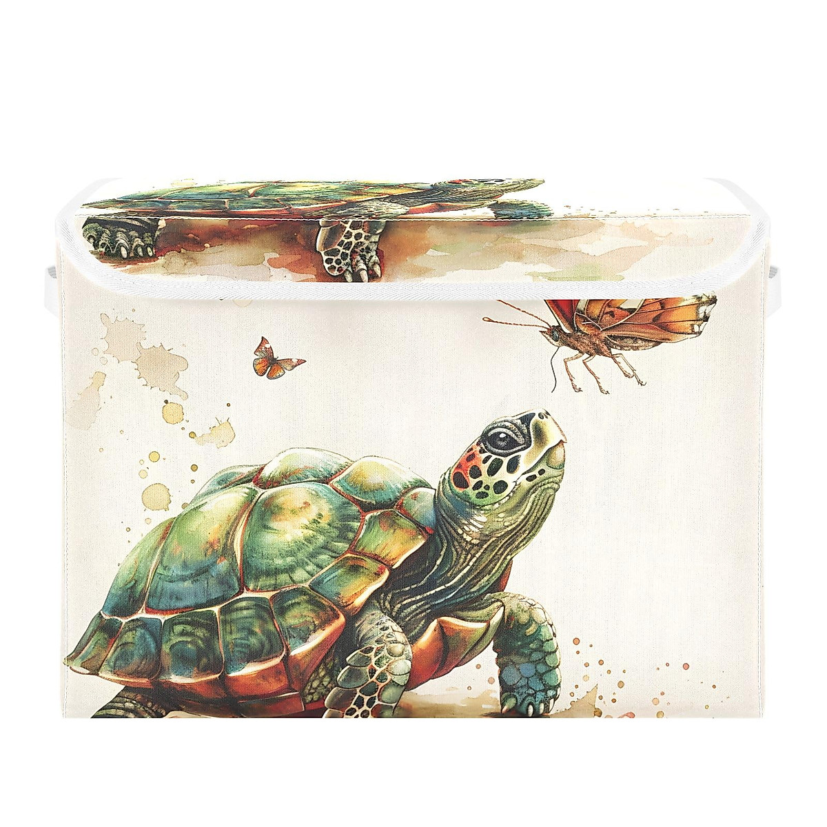 ALAZA Storage Bins Organizer Box Baskets Lidded Clothes for Shelves Closet Turtle Butterfly Collapsible Stackable Storage Cubes Handles