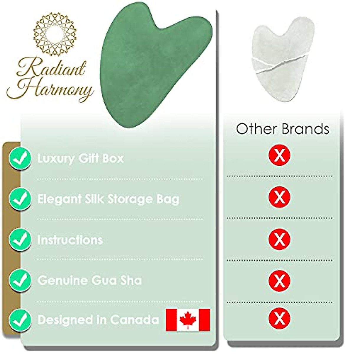 Jade Gua Sha Tool - Safe, Giftable, Authentic & Travel Friendly w/Instructions