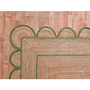 Jaipur Weaver Group Natural Jute Scalloped Area Rug Scallop Braided Boho Rugs Handwoven Bohemian Rug for Farmhouse & Home Decor (Green-4'x6'), BD2-GRN-4'x6'
