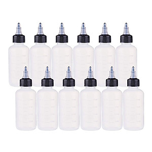 BENECREAT 12 Pack 4 Ounce Plastic Squeeze Dispensing Bottles with Black Twist Cap and Measurement, Open/Close Nozzle - Good for Crafts, Art, Glue, Multi Purpose