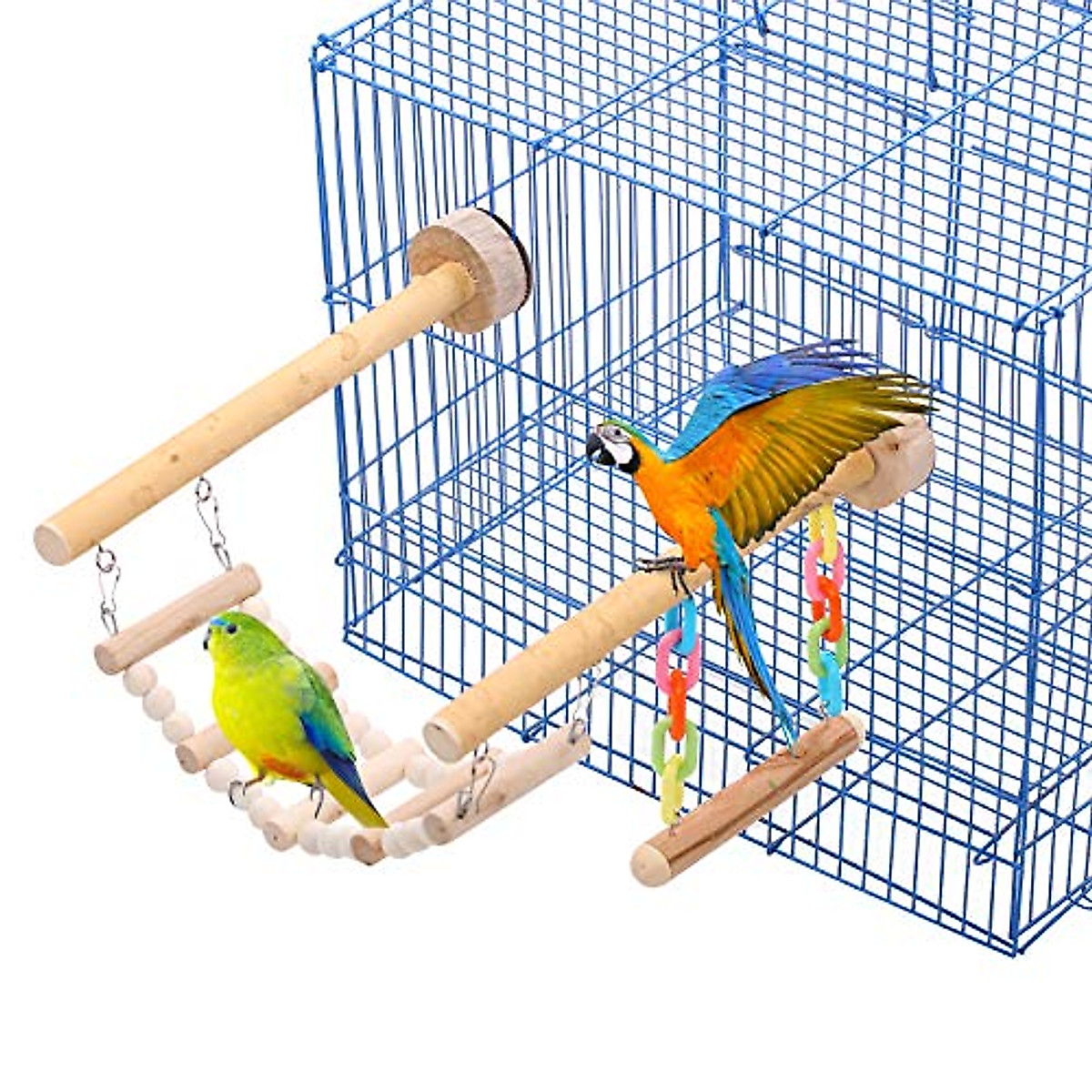 SAWMONG Bird Playground Parrot Stand Birdcage Playstand Pet Play Climb Gym Parakeet Cage Decor Budgie Perch Stand with Ladder and Swing Bird Chew Toys Wooden Perch for Conure Cockatiel Finch