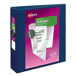Avery Durable View 3 Ring Binder, 2 Inch Slant Rings, 1 Dark Blue Binder (17034)