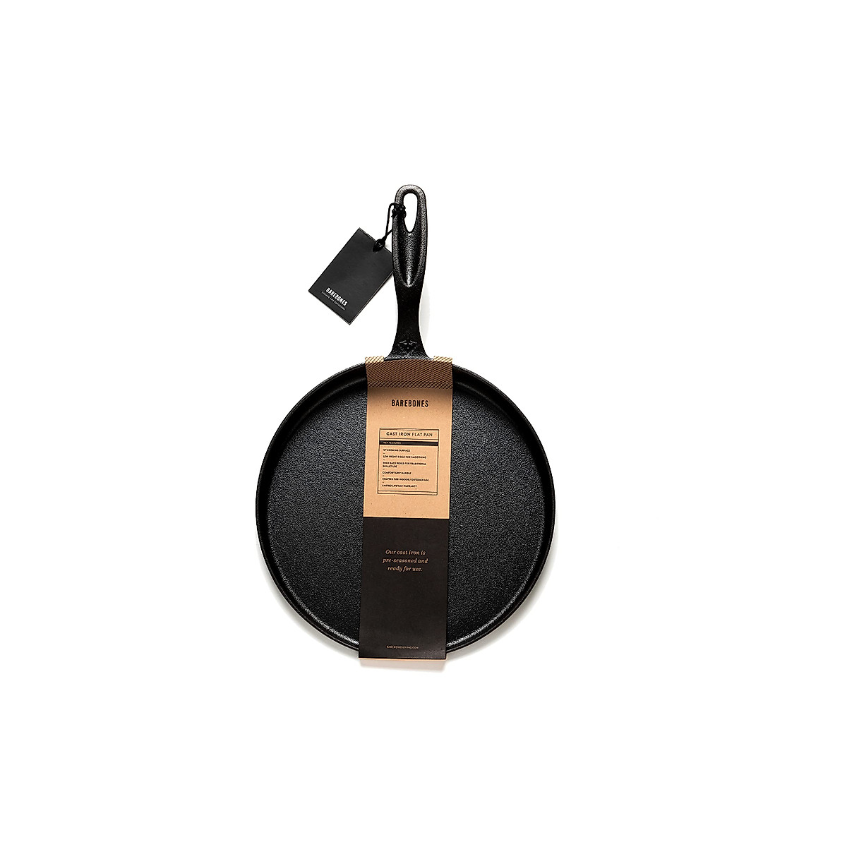Barebones 12-Inch Flat Cast Iron Skillet - Enameled Cast Iron Fry Pan, outdoor cooking pan