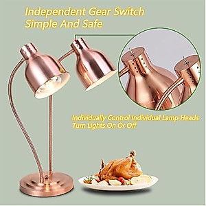 Food Heat Lamp, Commercial Food Warming Lamp with Dual 250w Bulbs 360°Adjustable Head Food Warmer Heat Lamp for Food Heating Buffet Parties Restaurant Kitchen Home Use,Gold