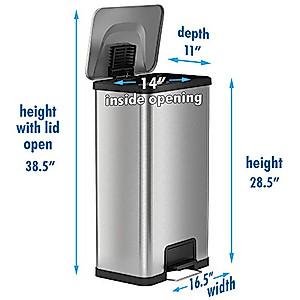 iTouchless Airstep 18 Gallon Step Pedal Trash Can with AbsorbX Odor Control System, 68 Liter Extra Capacity Stainless Steel Commercial Grade Garage Bin for Home and Office Kitchen