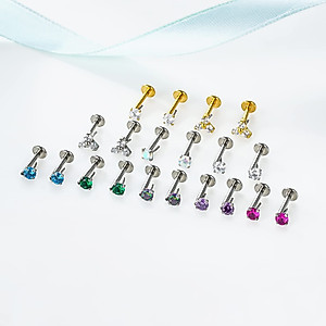 BelezaDosas G23 Titanium Labret Studs Threadless Push Back 16G Lip Tragus Helix Cartilage Earring Piercing Jewelry (1 pair Emerald)