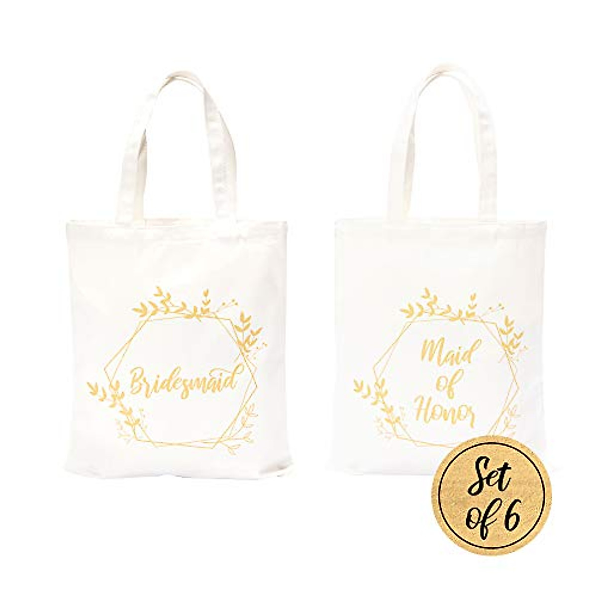 Pop Fizz Designs Bridesmaid Bags | 5 Bridesmaid Tote bags | 1 Maid of Honor Tote Bag (6 pack)