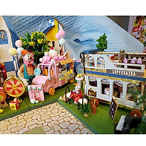 WYD 6pcs DIY Mini Car Train Shop House Combined Bus Shop Street Model 3D Wooden Miniature Dollhouse Kit with LED Lights and Furniture Kits (6PCS Car) for Friends