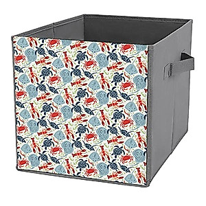 Sea Turtle Crayfish Collapsible Storage Bins Basics Folding Fabric Storage Cubes Organizer Boxes with Handles